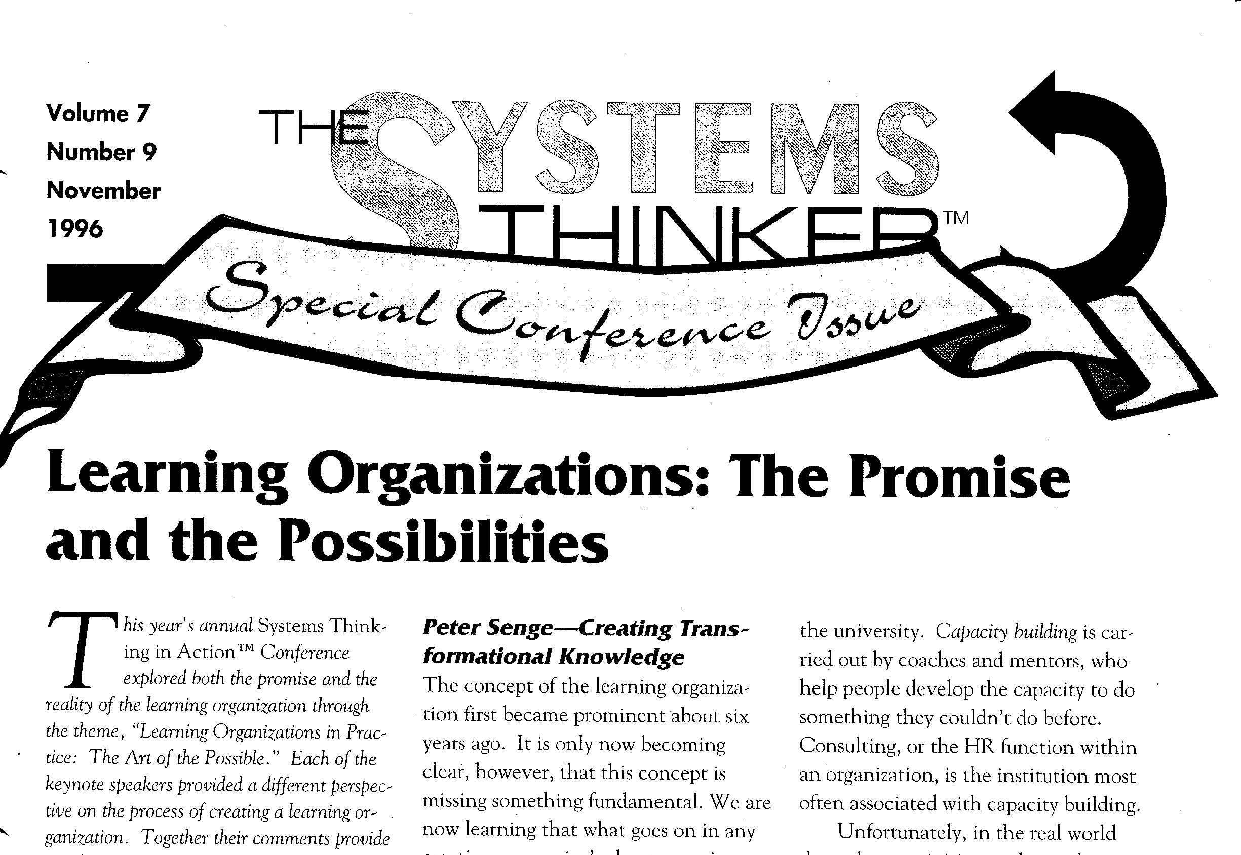 The Systems Thinker – Learning Organizations: The Promise and the ... The Systems Thinker – Learning Organizations: The Promise and the ...